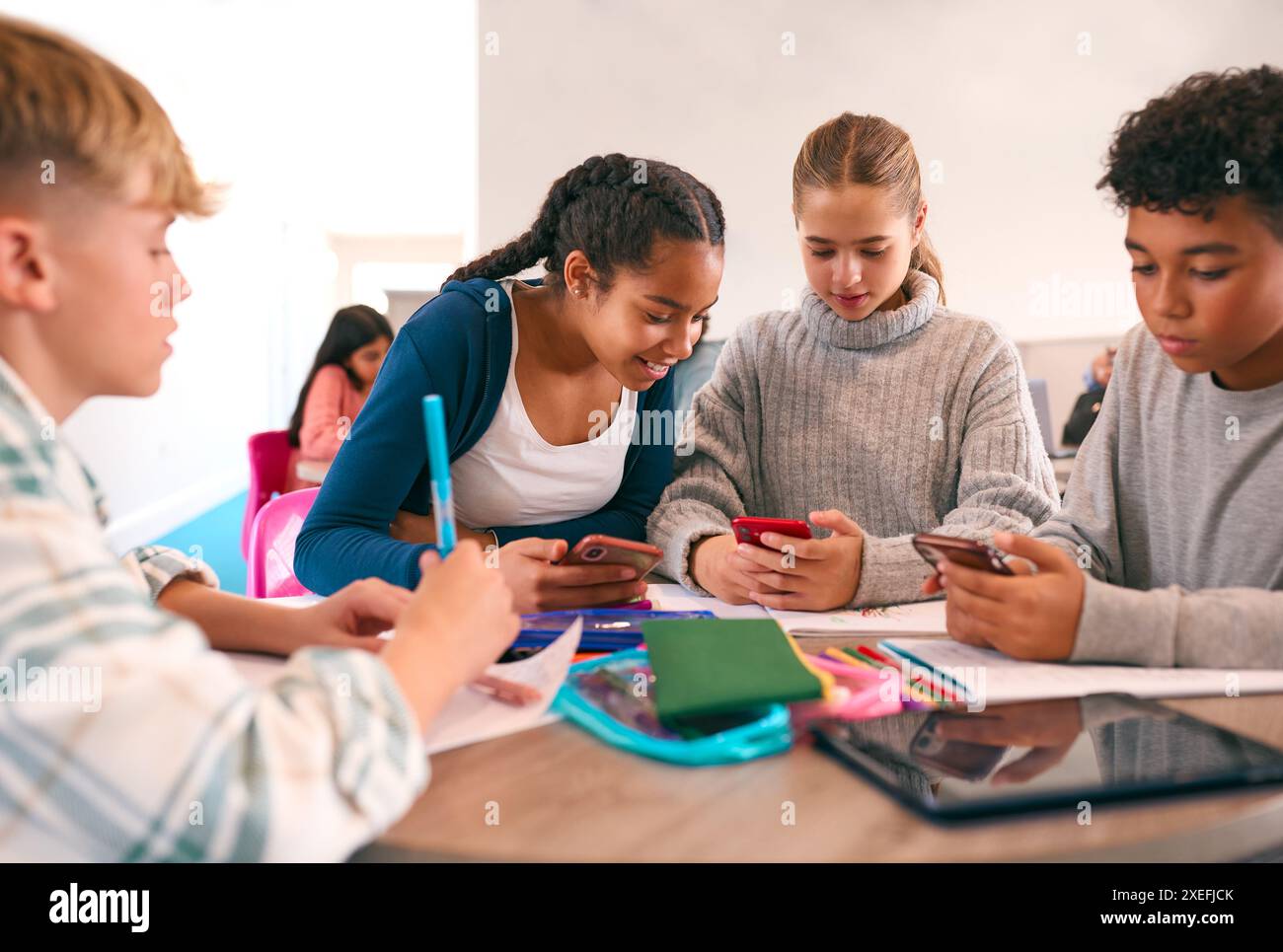 Secondary Or High School Students In Study Area Working Together Using ...