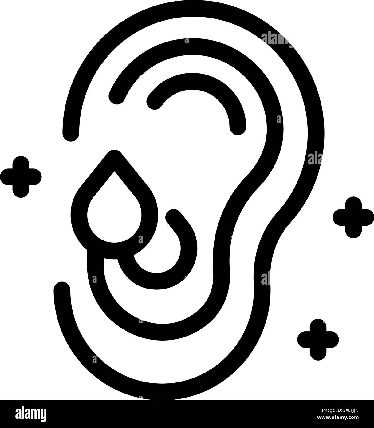 Human ear getting ear drops for otitis treatment, simple black and ...