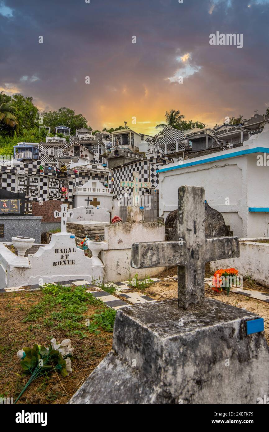 Cemetery, mausoleums decorated with tiles in black and white. CimetiÃ ...