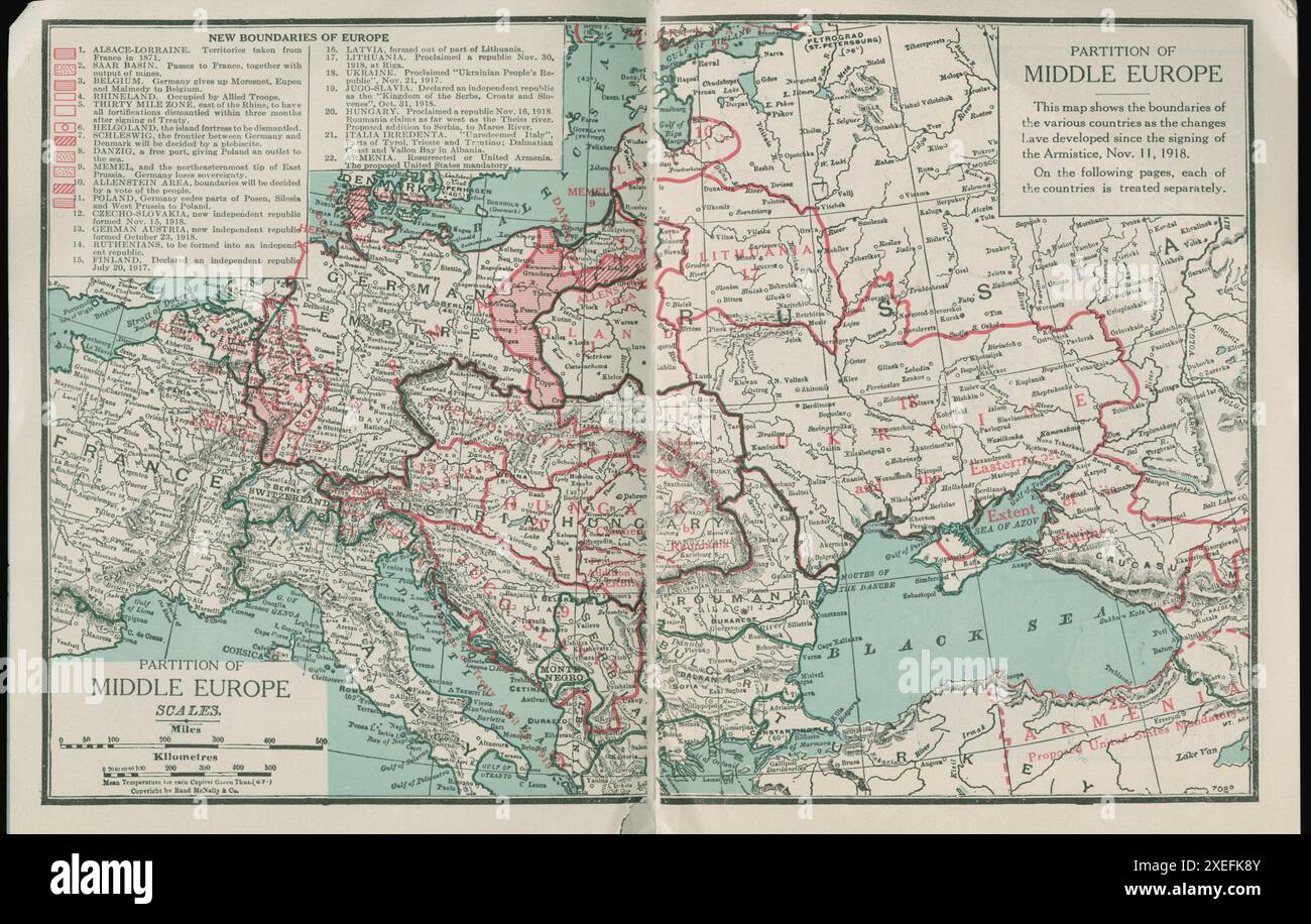 Vintage map of Europe following World War One. showcasing countries ...
