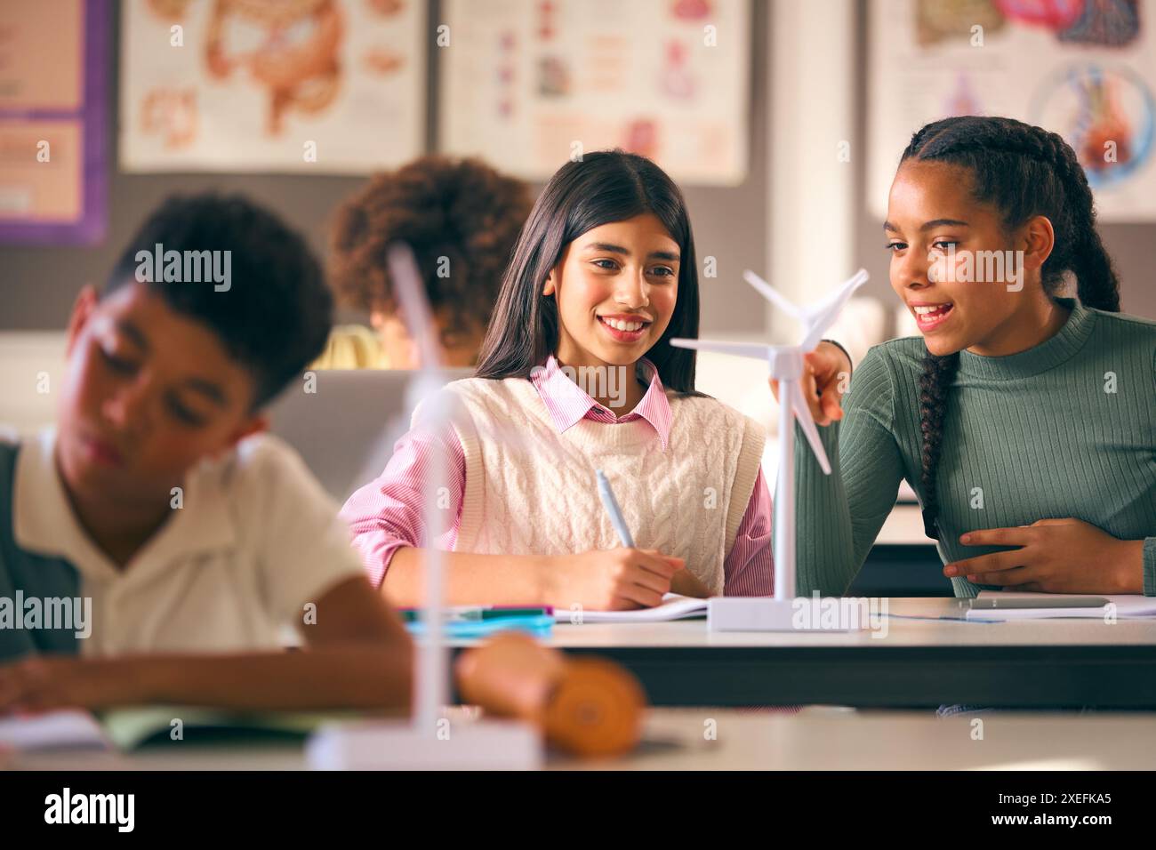 Secondary Or High School Students Studying Wind Turbines In Science ...