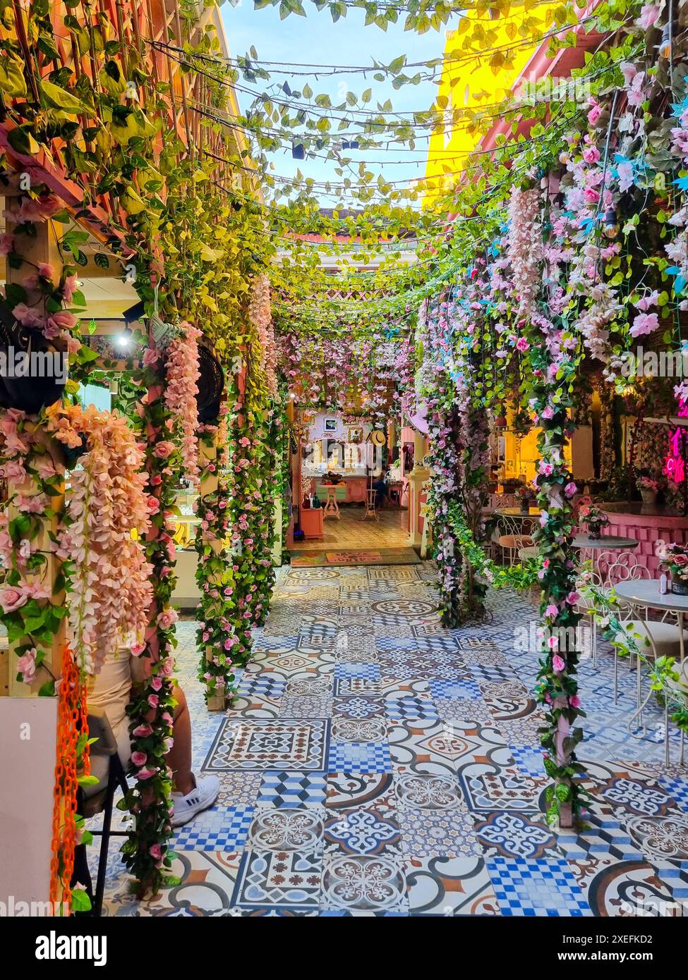 Colombia, Cartagena de Indias, internal patio decorated with cascades ...