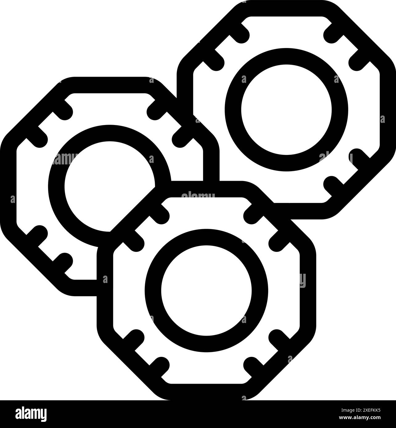 Three octagonal nuts are being connected, symbolizing teamwork and ...