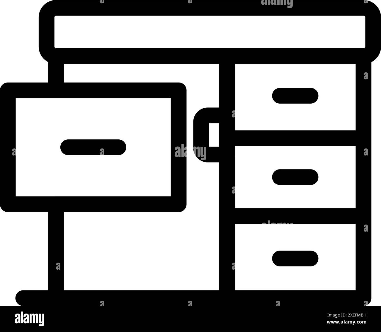 Simple line icon of a desk with drawers and a computer screen ...