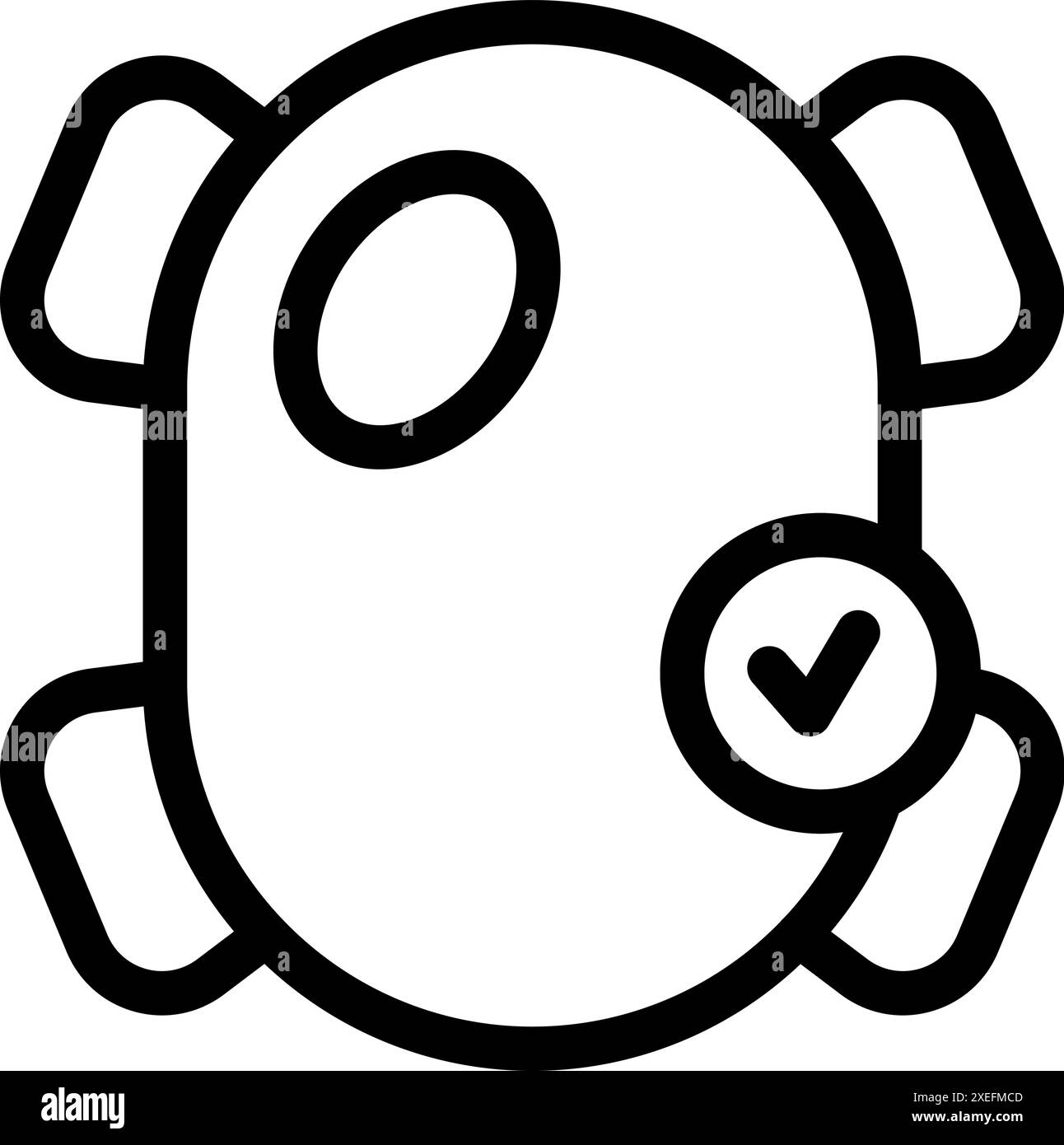 Simple black and white line art of a space capsule with a check mark ...