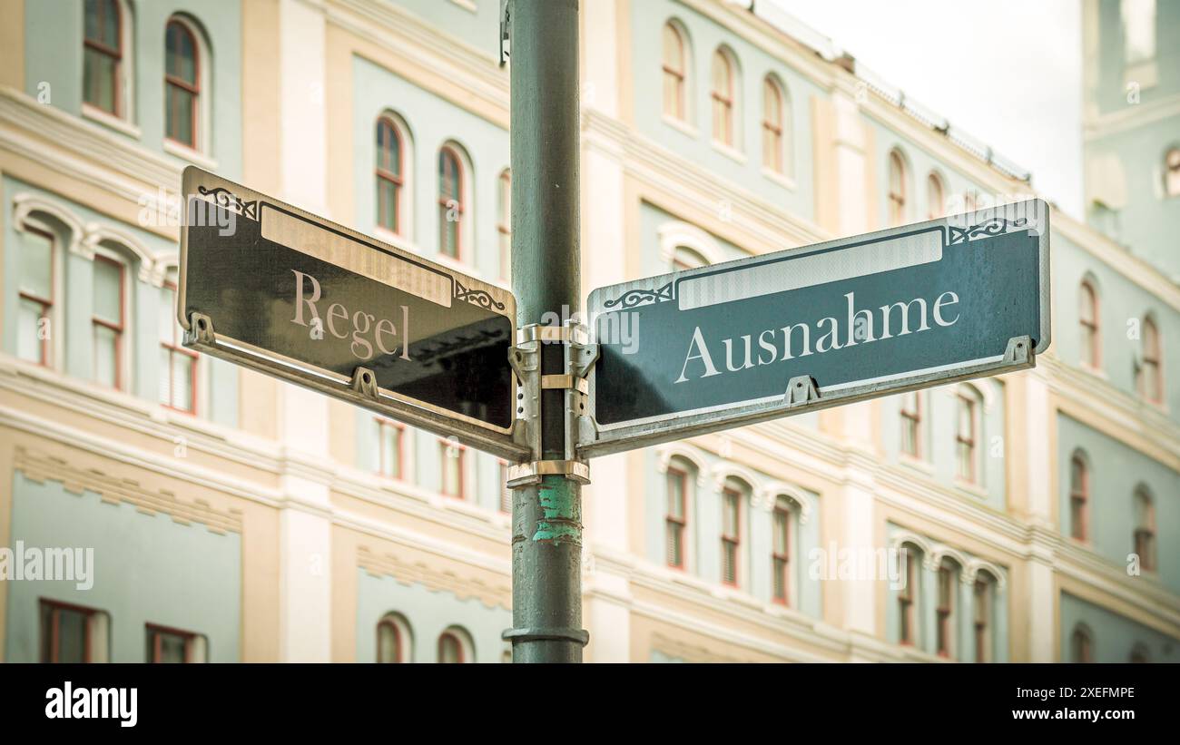 Signposts the direct way to Rule vs Exception Stock Photo - Alamy