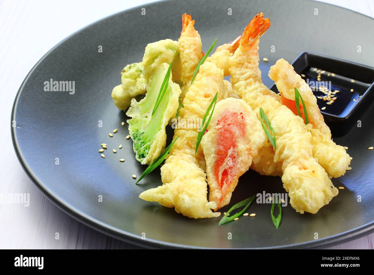 Shrimp tempura placed on a white background. Tempura is a Japanese food ...