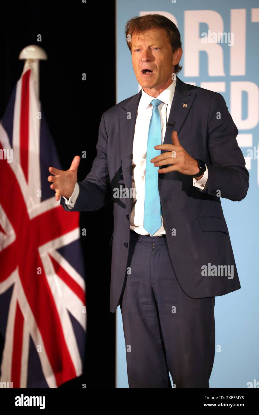 Reform UK Chairman Richard Tice speaking at a meeting in Boston in ...