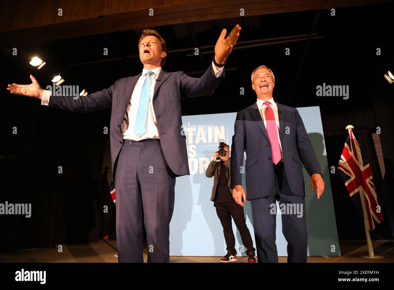 Reform UK Leader Nigel Farage (right) and Chairman Richard Tice arrive ...