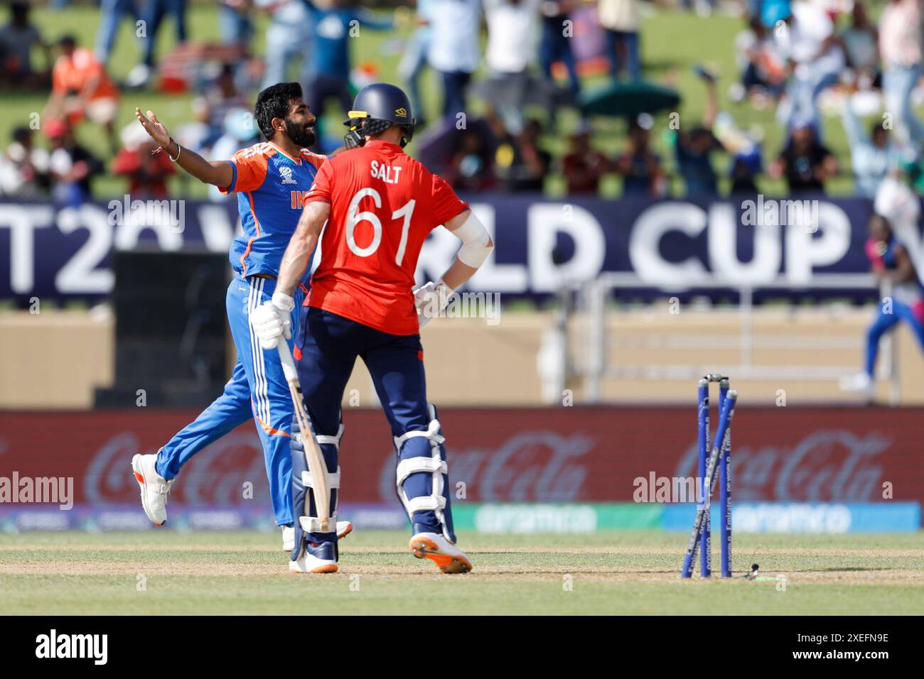India's Jasprit Bumrah celebrates after taking the wicket of England's ...