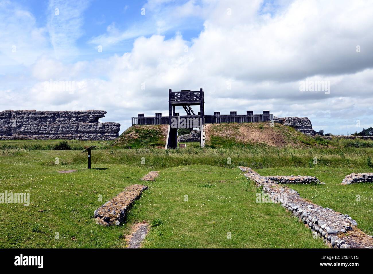 The reconstruction of the main gateway at Richborough Roman Fort. The ...