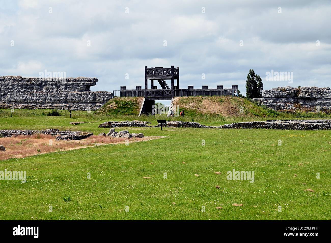 The reconstruction of the main gateway at Richborough Roman Fort. The ...