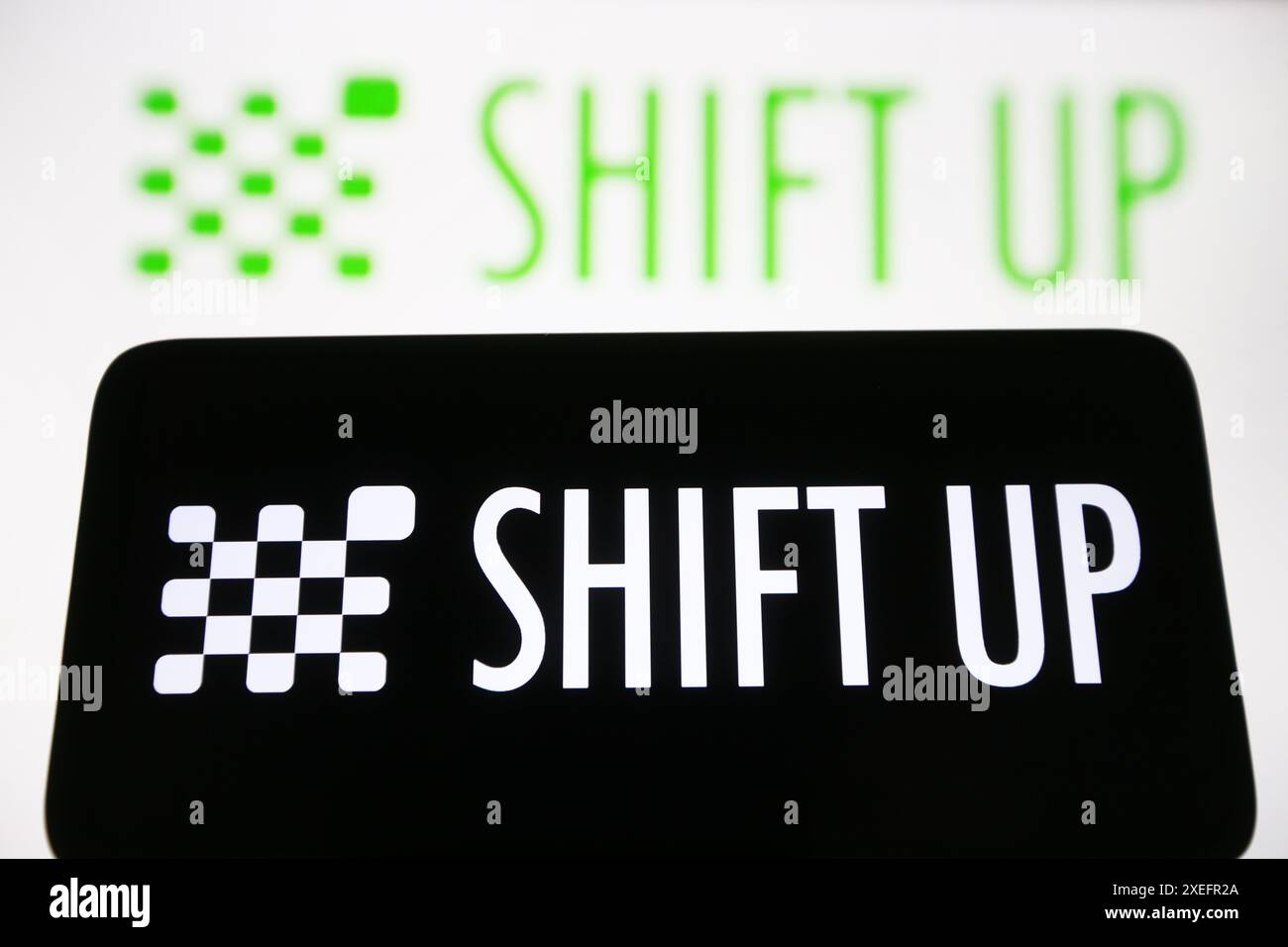 In this photo illustration, a Shift Up logo of a South Korean gaming ...