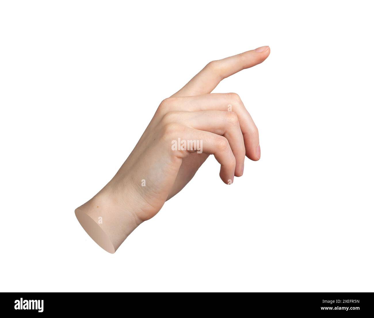 Hand pointing gesture. Index finger indicating, isolated on white background. Tap, touch sign ...