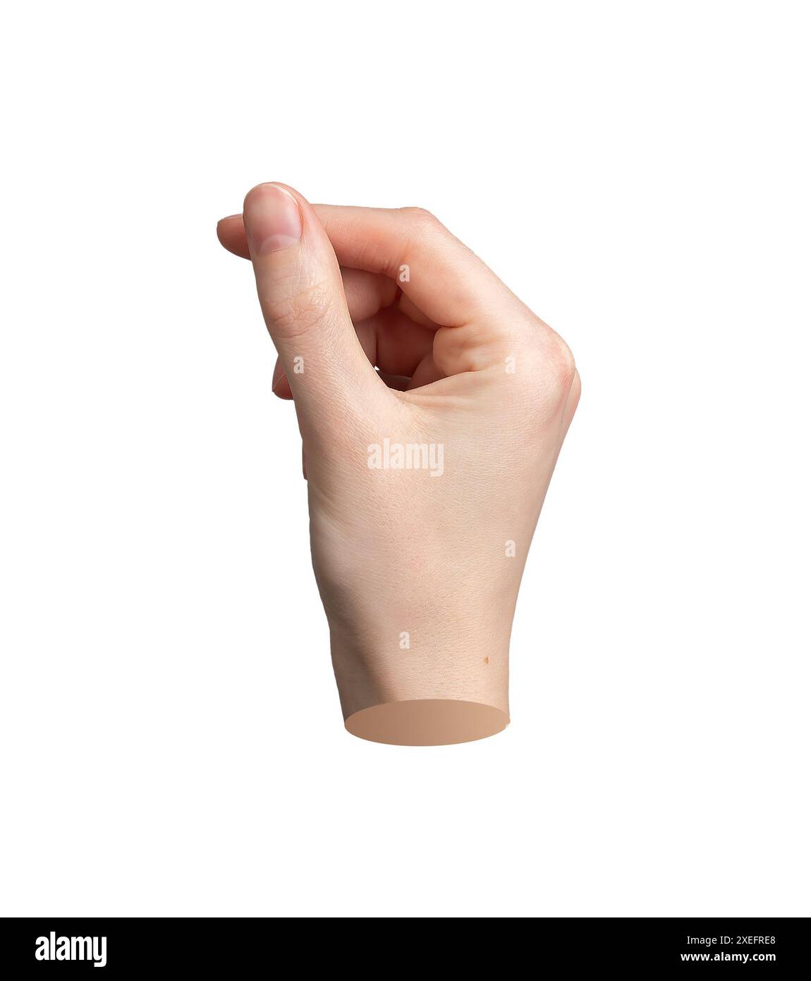 Pinched hand gesture, sign, thumb and index finger holding something ...