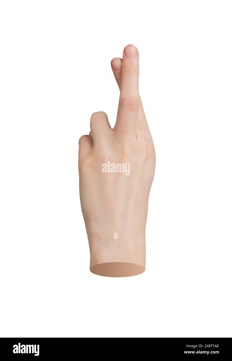 Finger crossed gesture for luck. Isolated hand, superstition sign ...
