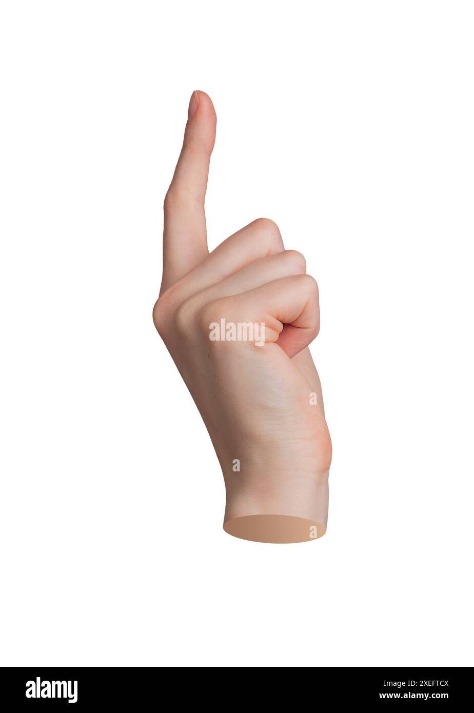 Hand gesture with pointing finger, indicating sign. Index finger, pointer close up, isolated on ...