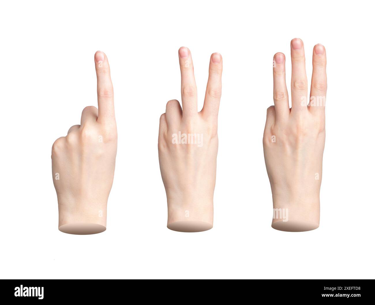 Hand counting fingers, one, two, three. Isolated gesture showing quantity, score, number, white ...