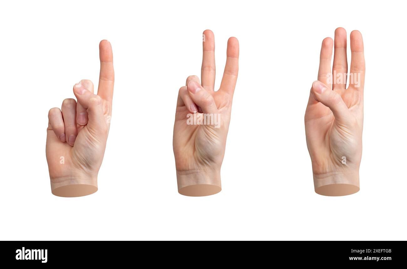 Hand counting fingers, one, two, three. Isolated sign, gesture showing ...