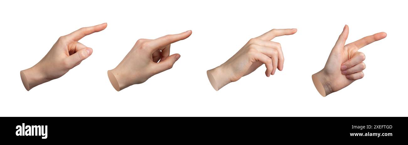 Finger pointing, pointer sign. Gesture with index indicating. Hand showing, touch, tap, click ...
