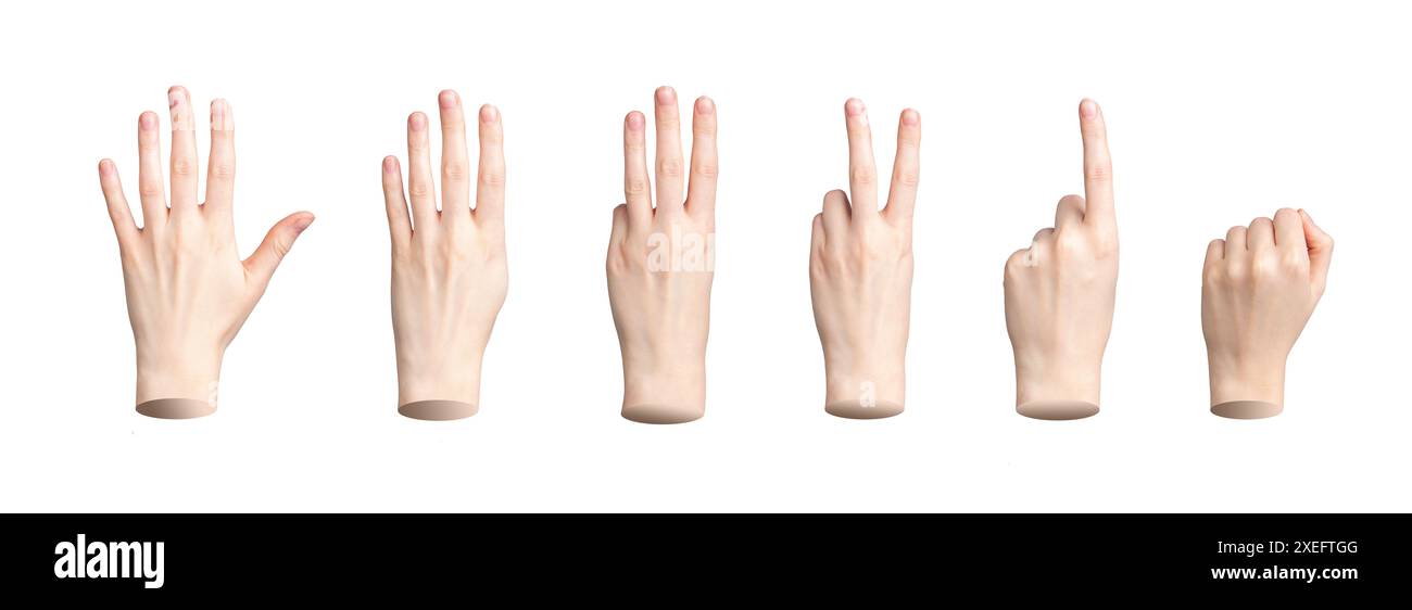 Countdown hand gesture. Finger showing from five to till one, zero. Counting numbers, isolated ...