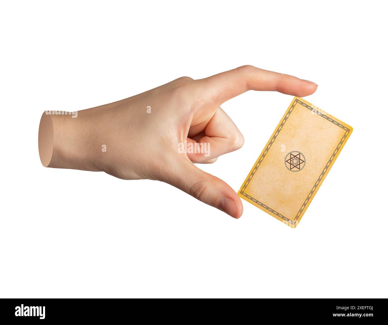 Tarot card reverse, back view. Hand holding suit, isolated on white ...