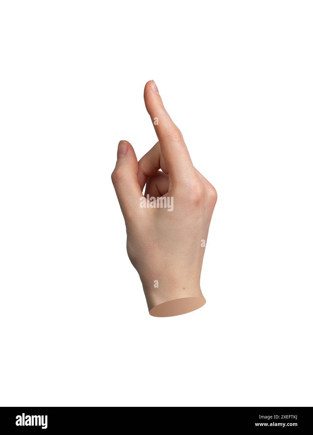 Hand pointing with index finger, isolated on white background. Pointer indicating, touching ...