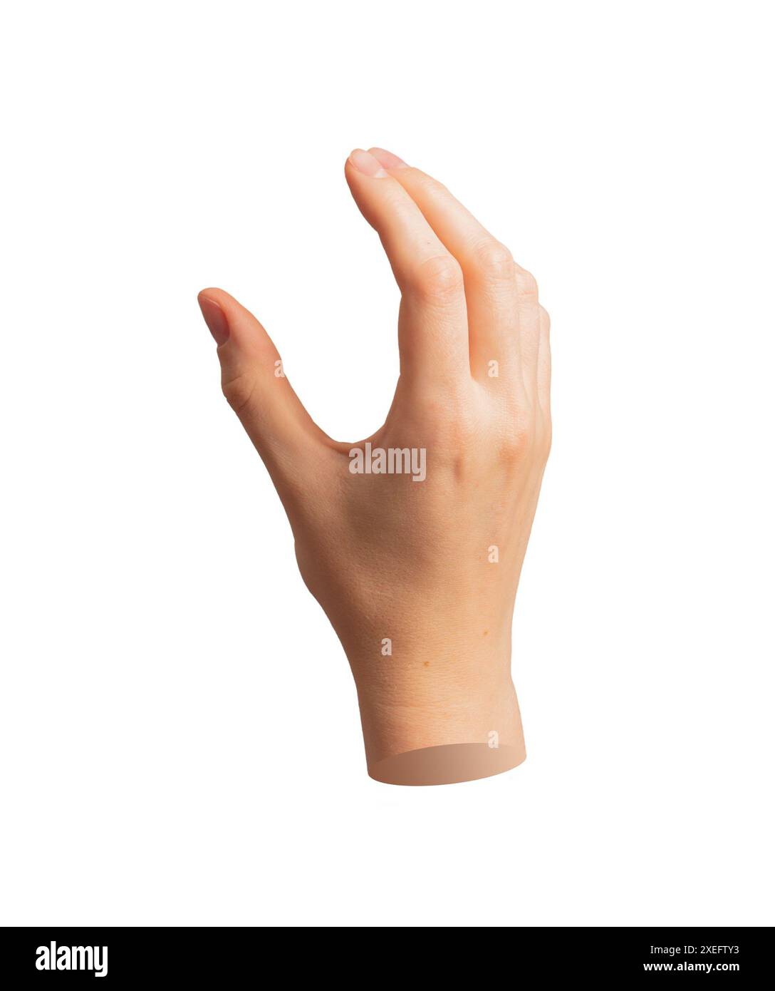 Hand holding with fingers, showing something invisible. Isolated on ...