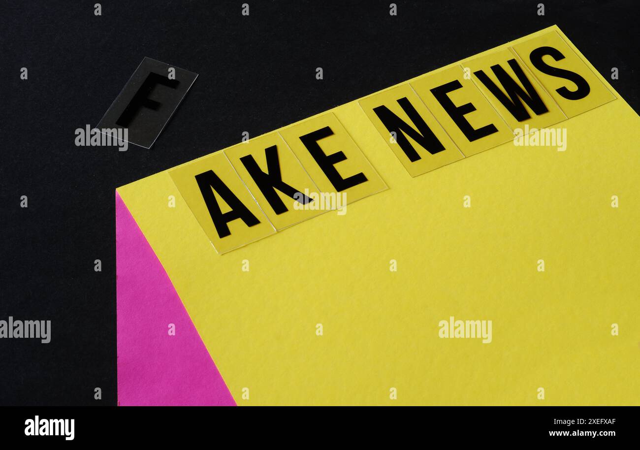 fake news concept, simple optical illusion with 3 sheets of paper and ...