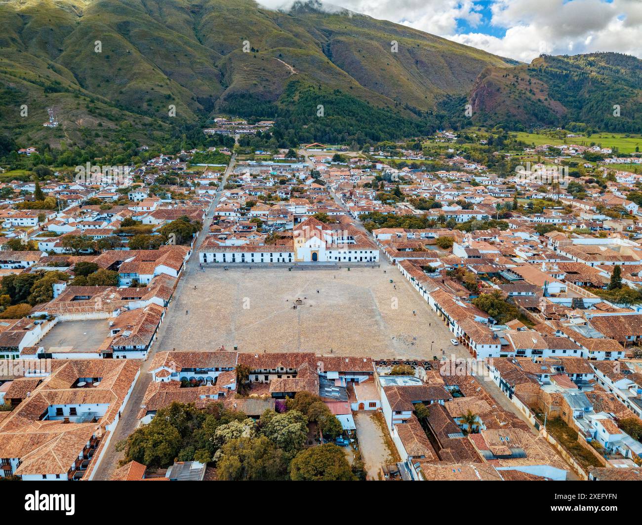 Aerial view of the Plaza Mayor, largest stone-paved square in South ...