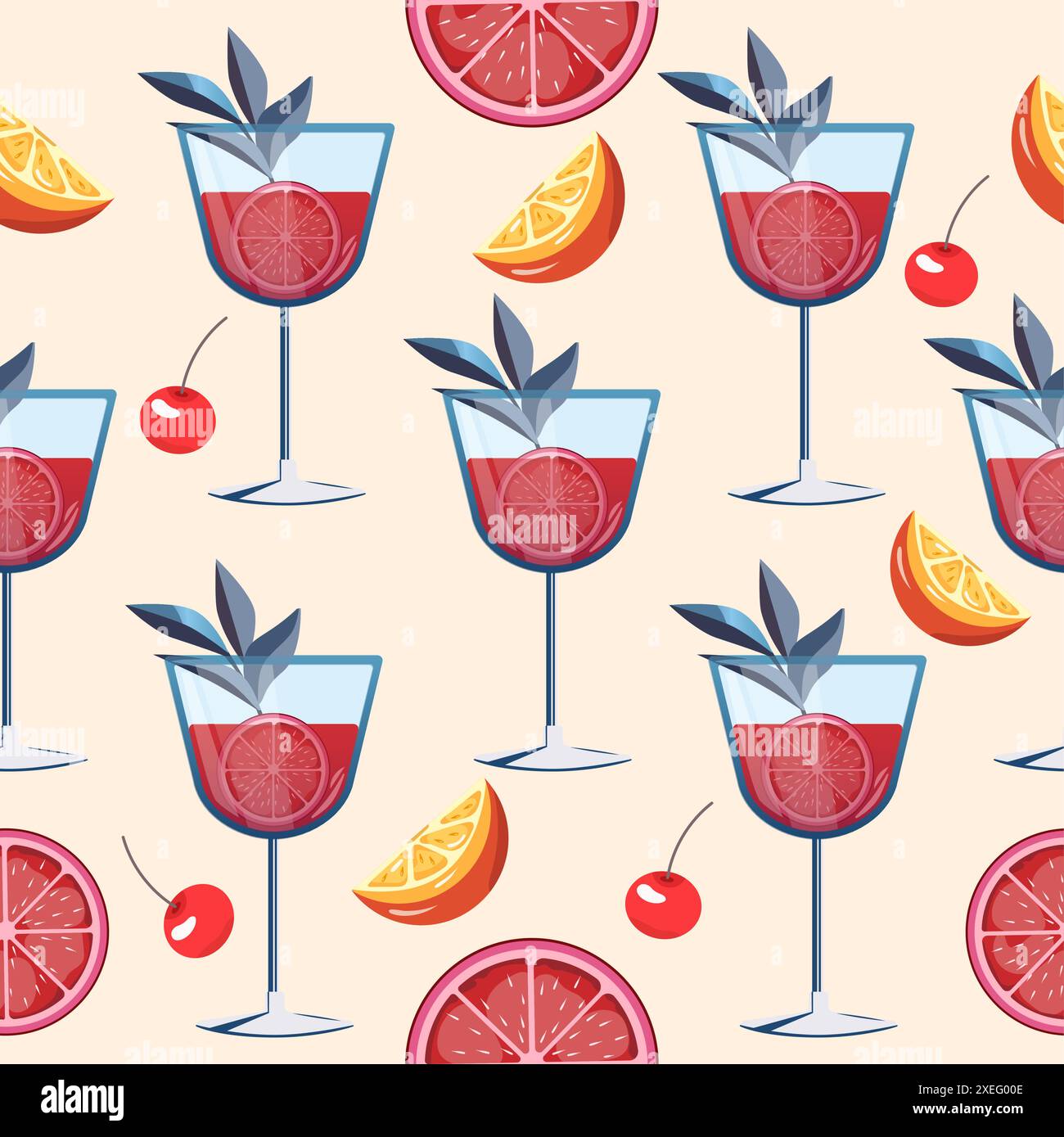 Seamless pattern with summer fresh fruits and cocktails. Good for ...