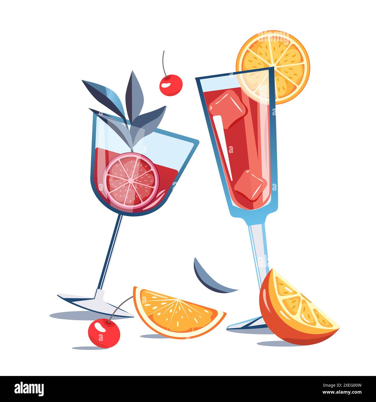 Tropical cocktail vector illustration. A glass of alcoholic cocktails ...