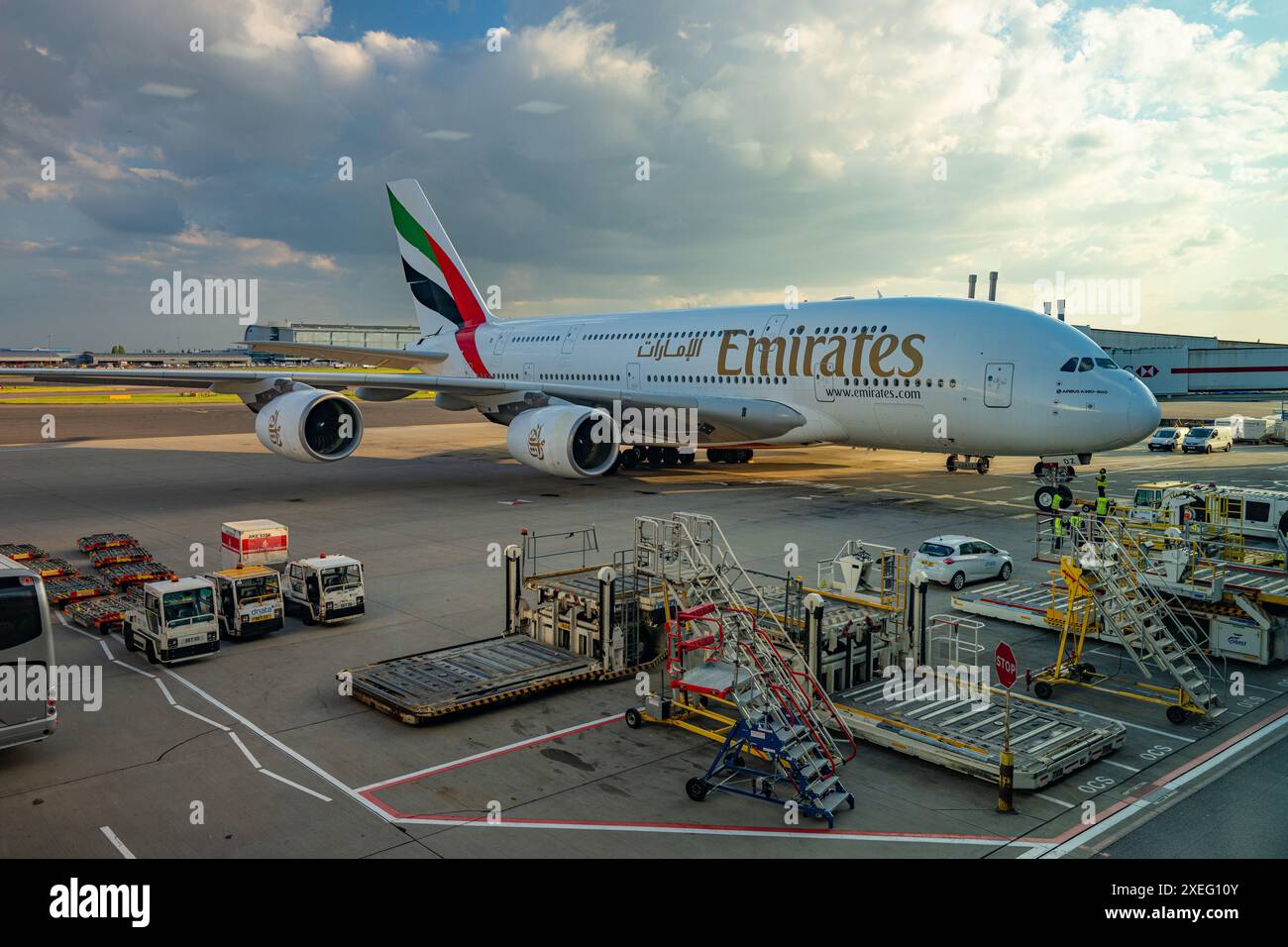 Emirates Airbus A380-800 preparing for take off at London Heathrow ...