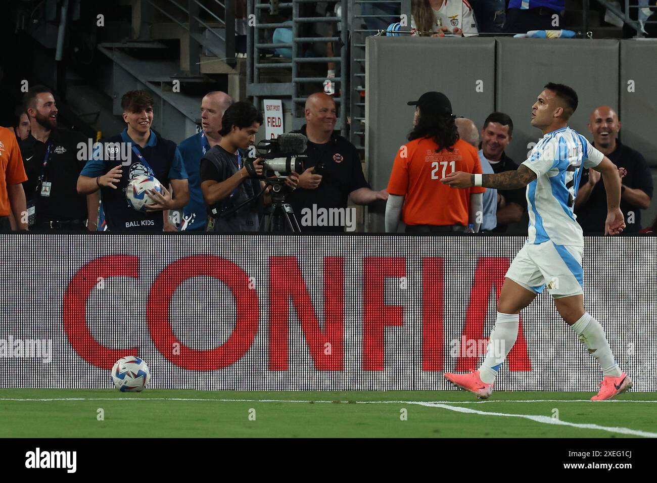 Argentina's forward Lautaro Martinez () celebrates after scoring a goal ...