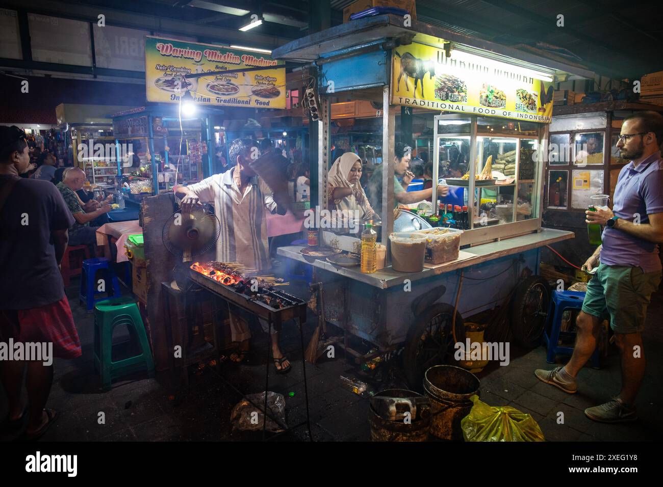 Night market for traditional food and drinks in Sanur, Bali Stock Photo ...