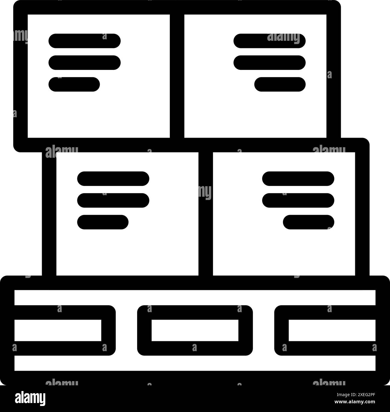 Line art icon of stacked cardboard boxes on top of a wooden pallet ...