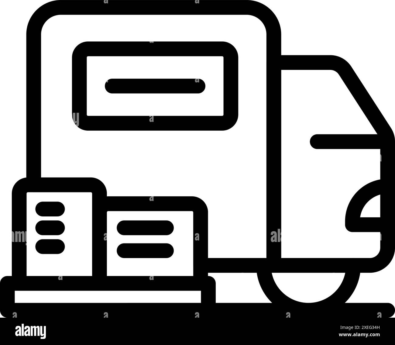 Line art icon of a delivery truck waiting to deliver goods in cardboard ...