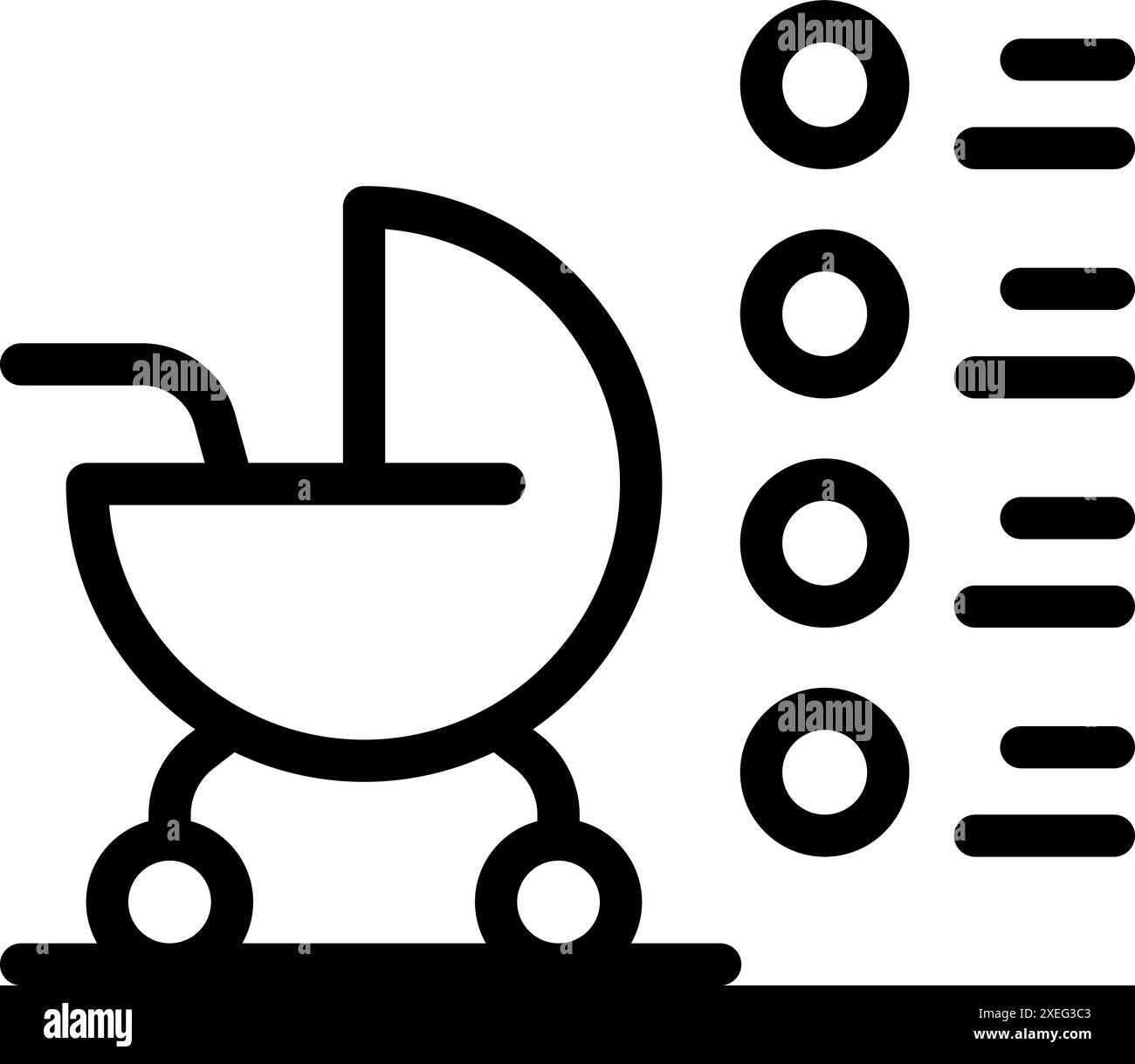 Line art icon of a baby carriage placed near a checklist, symbolizing ...