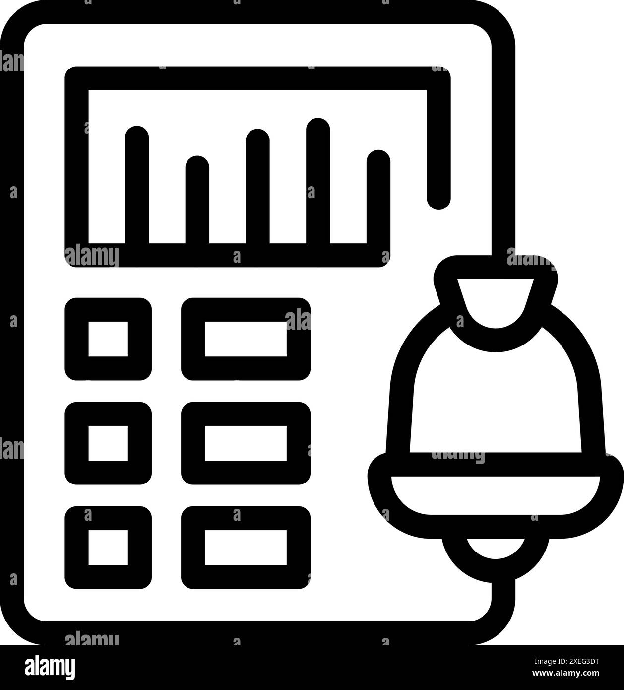 Calculator device showing a growing chart with a bell ringing icon, in ...