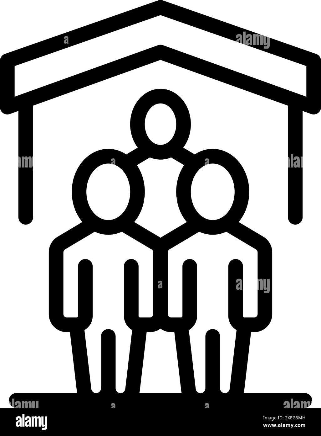 Three businessmen are standing together under a roof, symbolizing ...