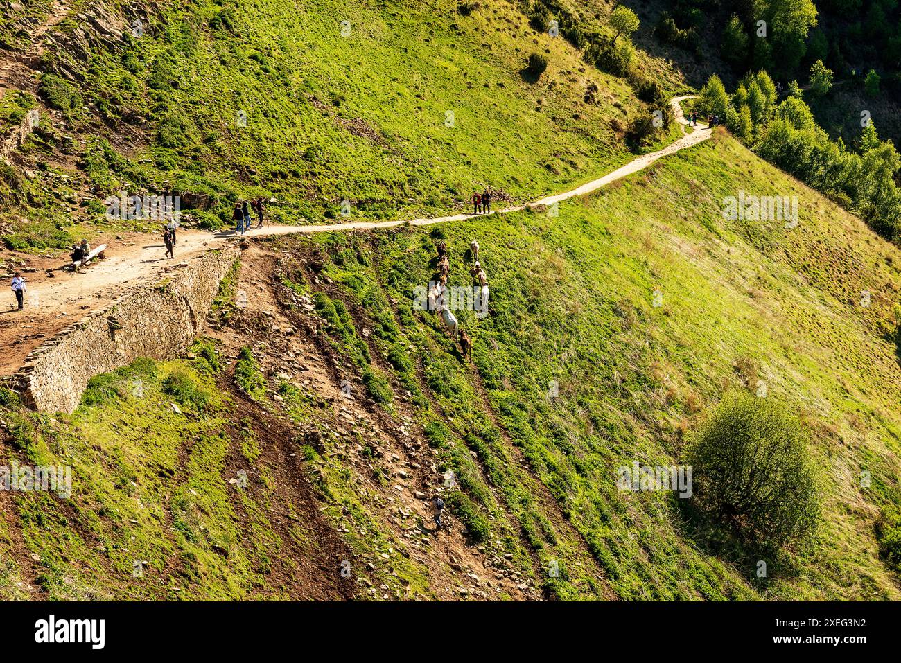 Pedestrian mountain trail leading to the aul ghost gamsutl Stock Photo ...