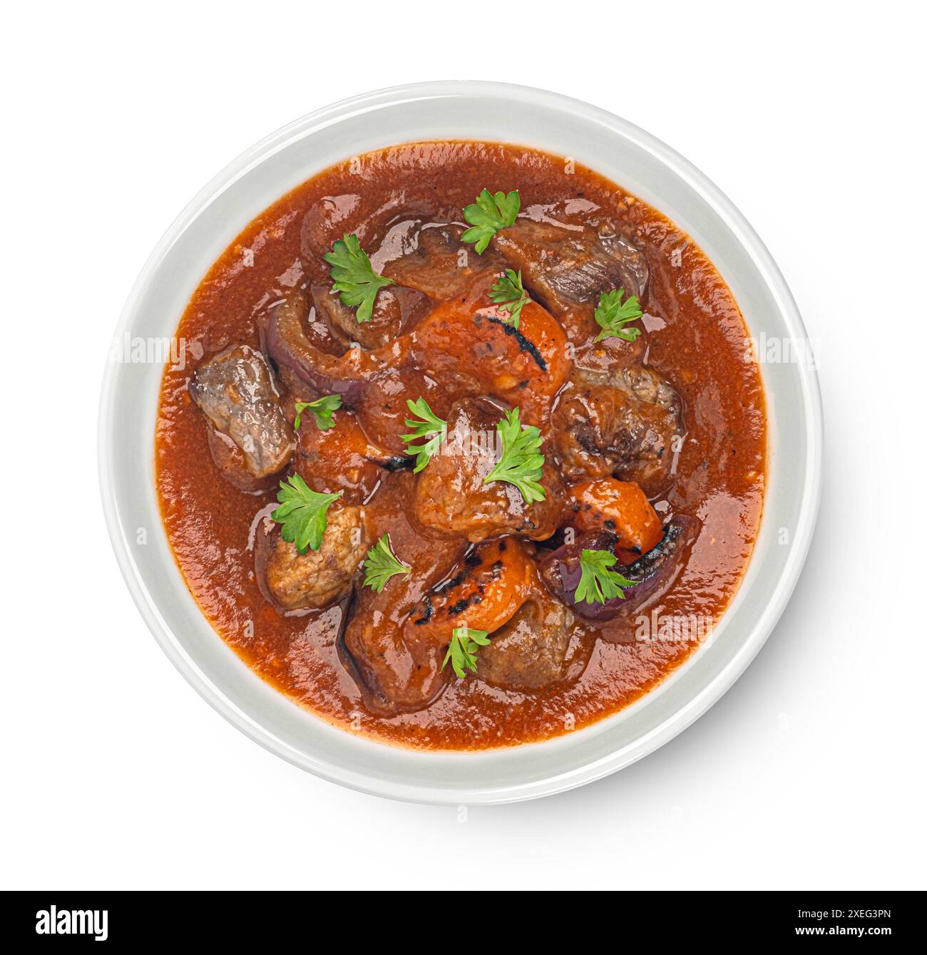 Beef stew with vegetable isolated on white background, top view Stock ...