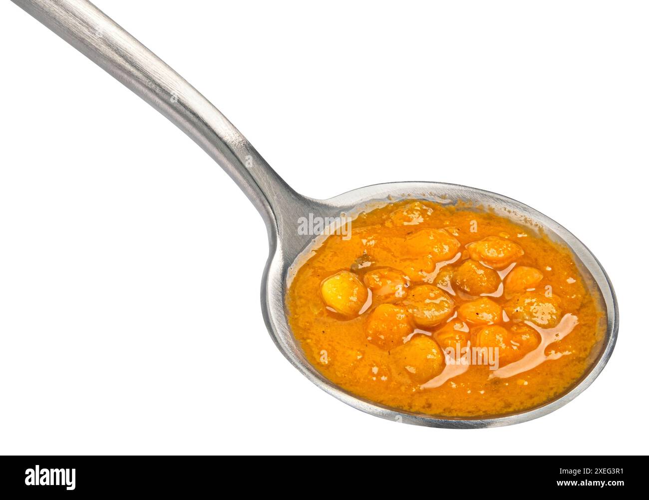 Lentil cream soup in spoon isolated on white background Stock Photo - Alamy