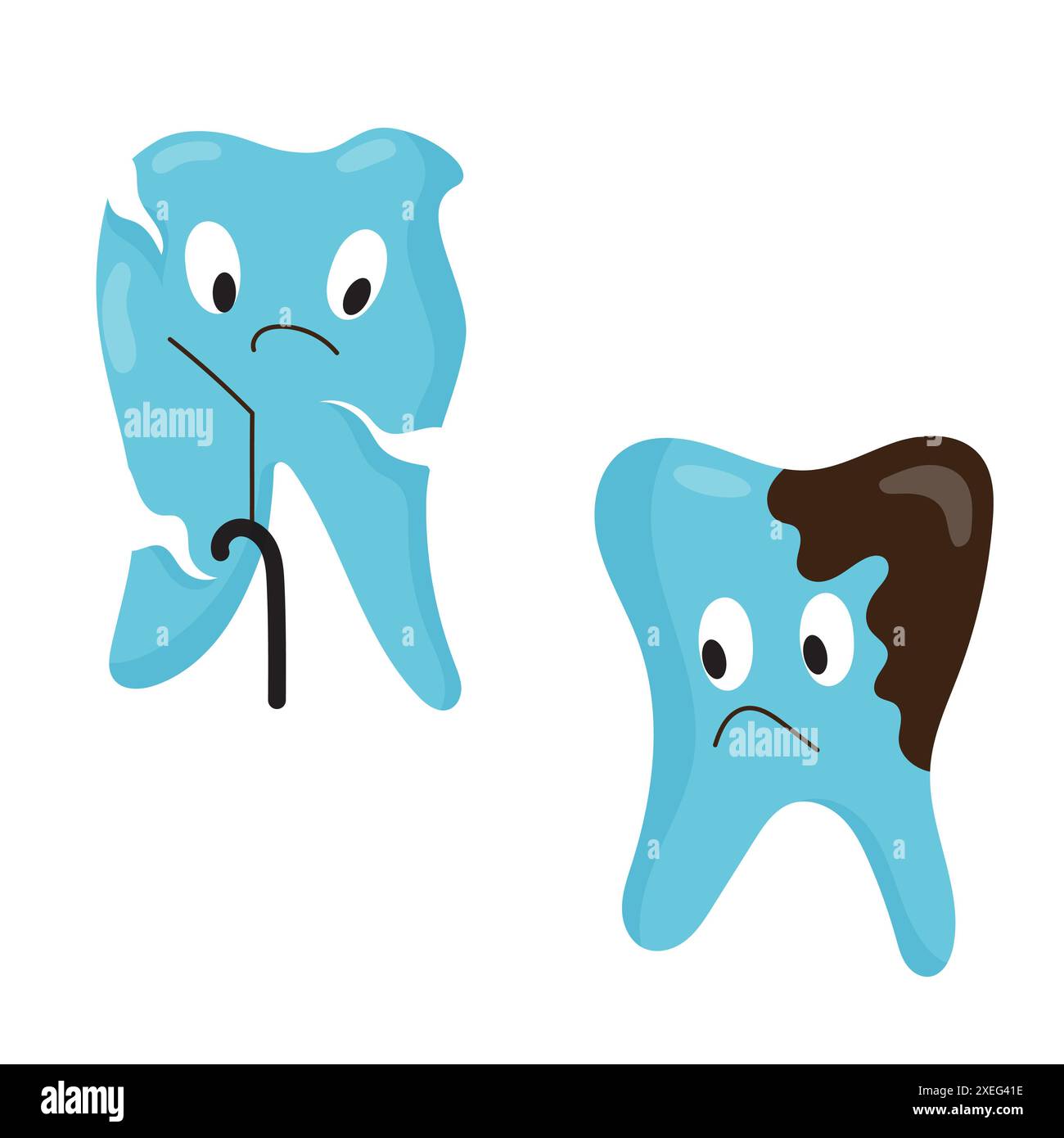 Carious teeth. Numerous sad teeth characters in flat style. Vector ...