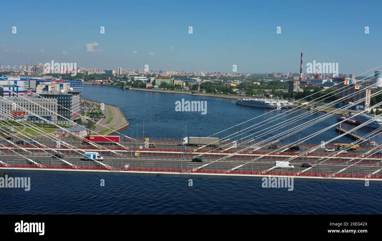 Cable-stayed bridge with cars Stock Photo - Alamy