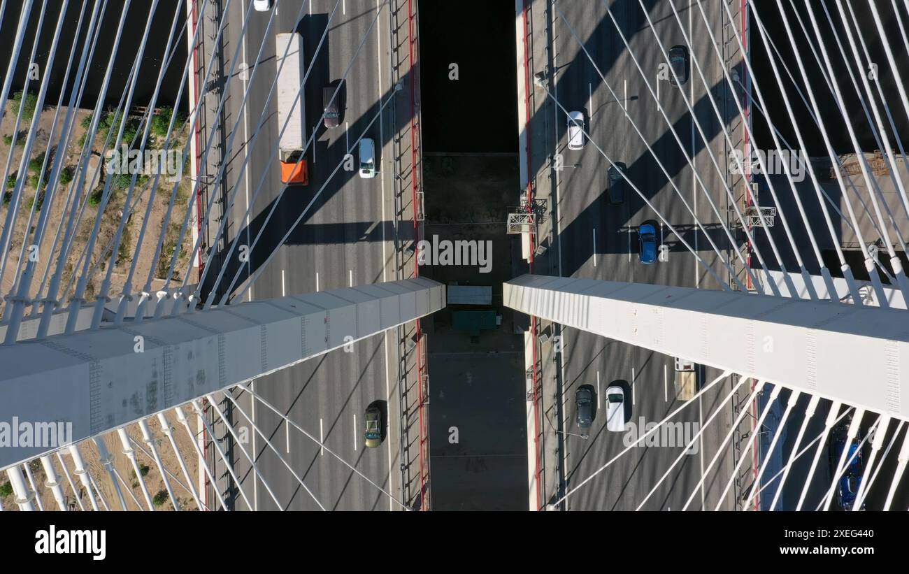 Cable-stayed bridge with cars Stock Photo - Alamy