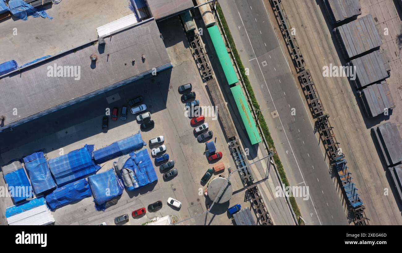 Aerial view railway cargo train hi-res stock photography and images - Alamy