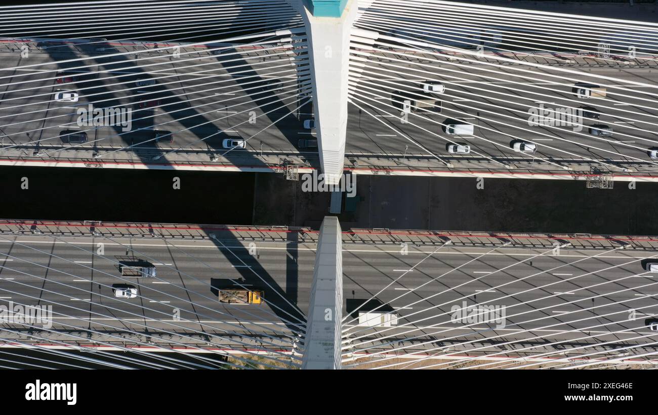 Cable-stayed bridge with cars Stock Photo - Alamy