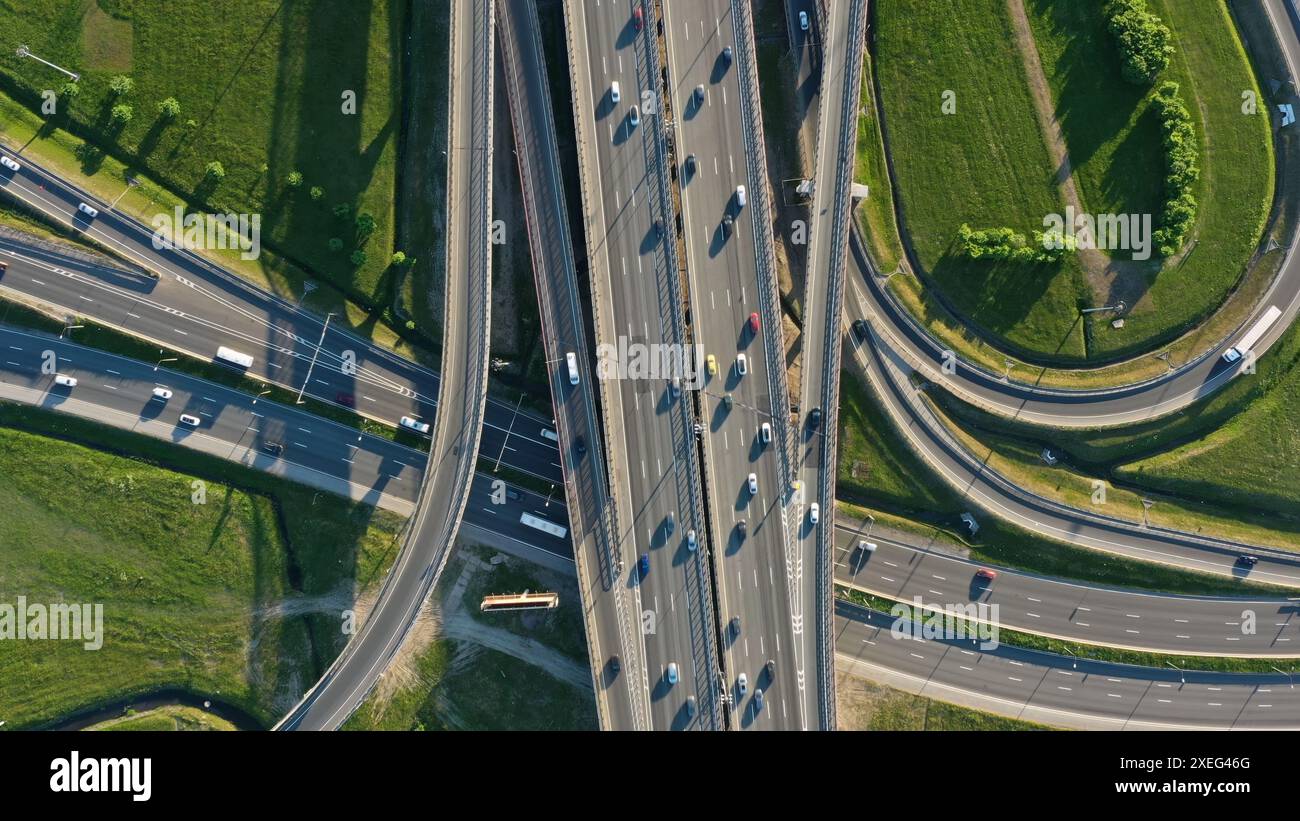 Lot of cars on modern road junction Stock Photo - Alamy