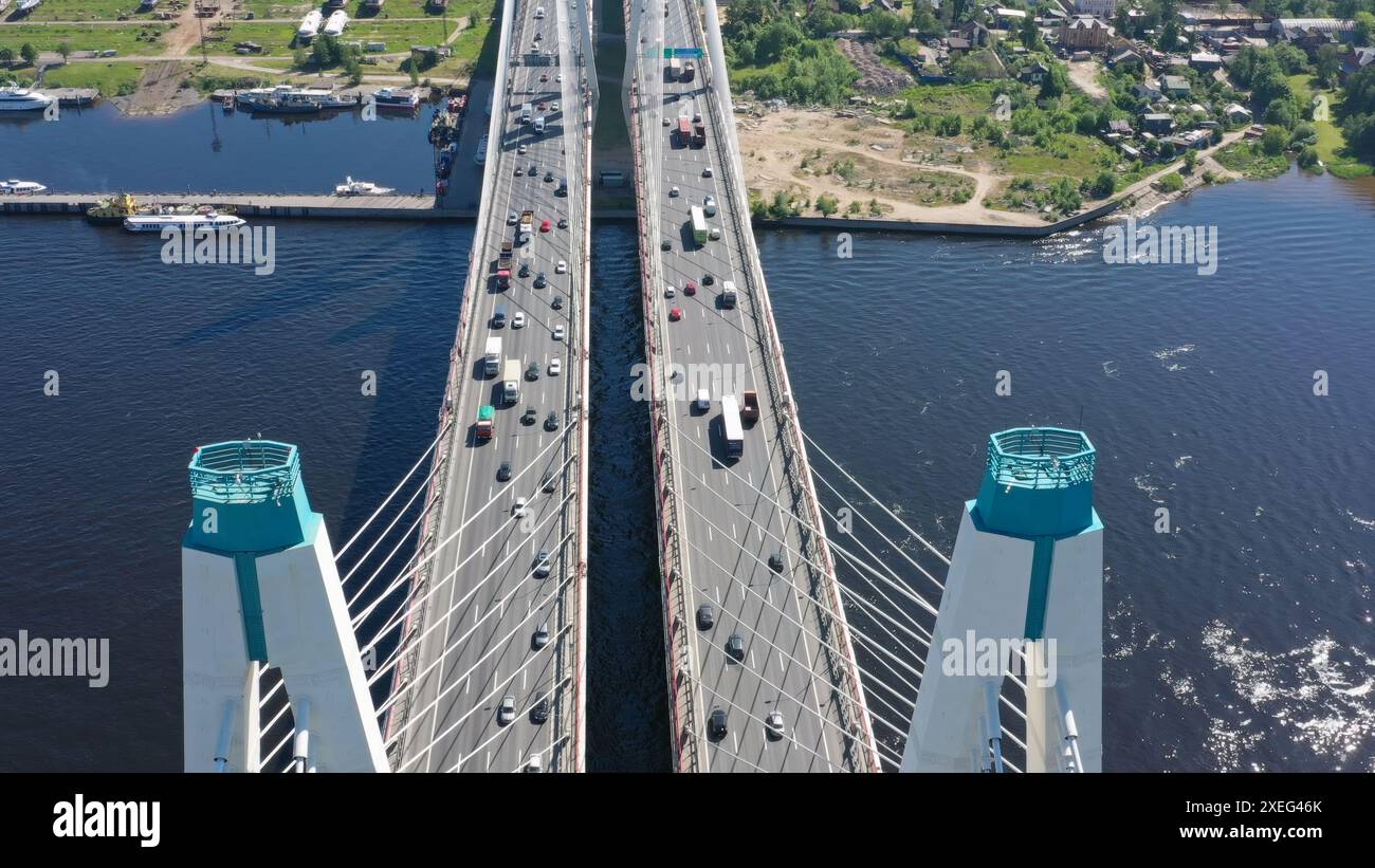 Cable-stayed bridge with cars Stock Photo - Alamy